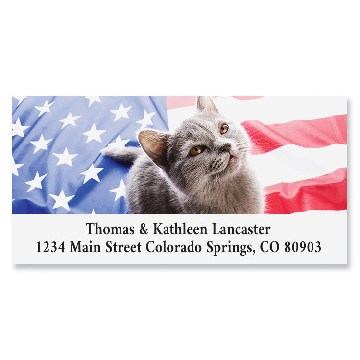 Patriotic Kitty Cat Deluxe Return Address Labels | Colorful Images