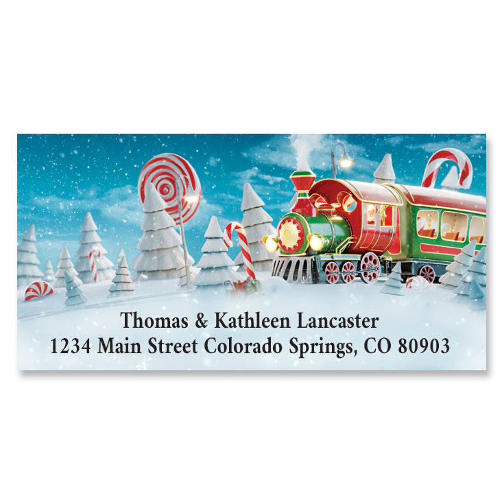Candy Cane Train Deluxe Return Address Labels | Colorful Images