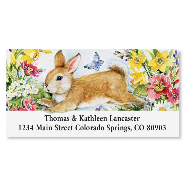Spring Floral Bunny Deluxe Return Address Labels | Colorful Images