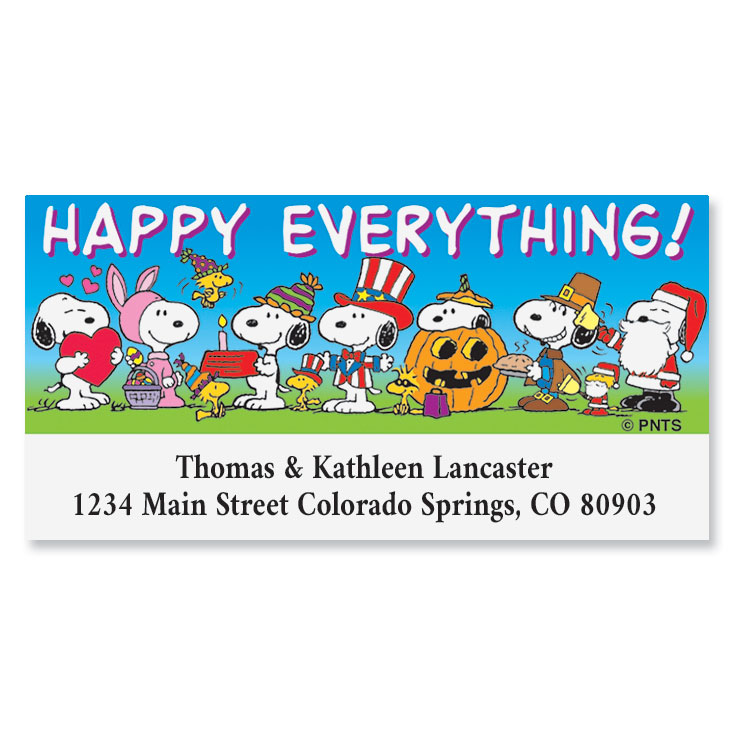 PEANUTS Happy Everything Deluxe Return Address Labels | Colorful Images