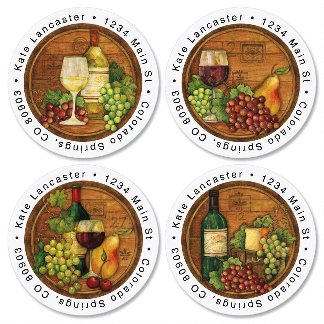 Napa Barrels Wine Round Return Address Labels | Colorful Images
