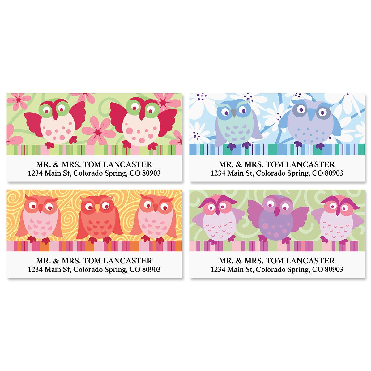 Owls with Flowers Address Labels | Colorful Images