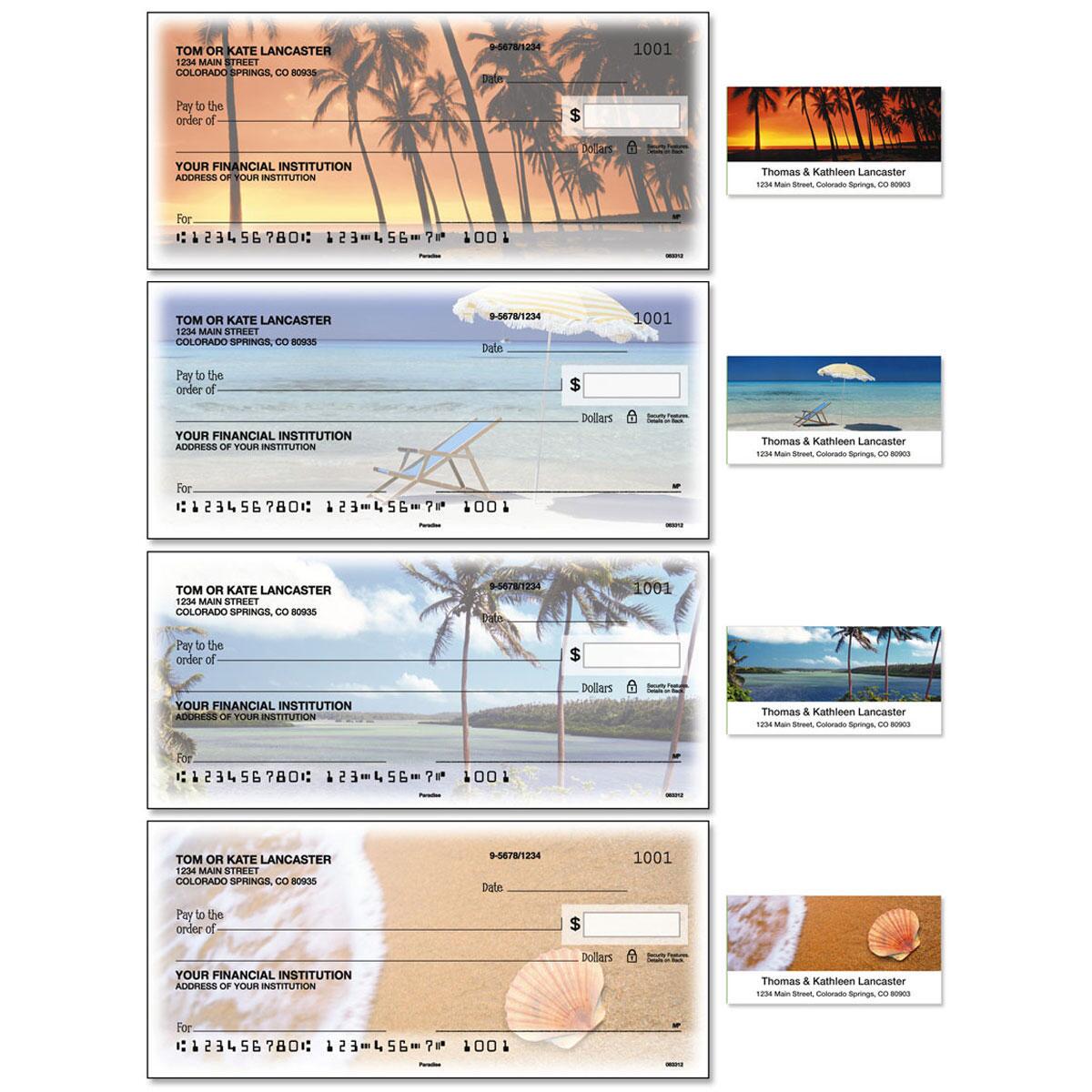 Paradise Personal Single Checks with Matching Address Labels | Colorful ...