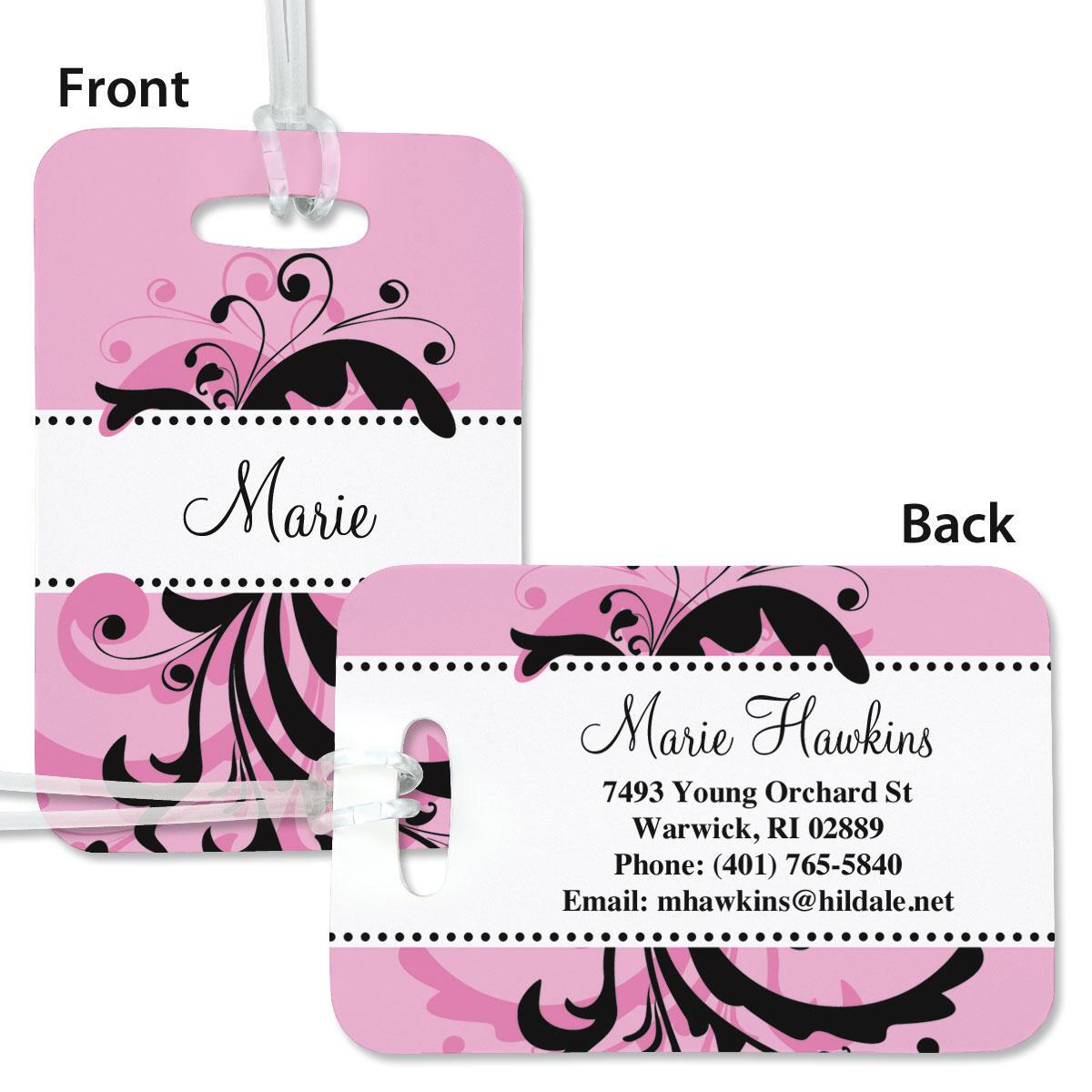 Pink Black Swirl Personalized Bag Tag | Colorful Images
