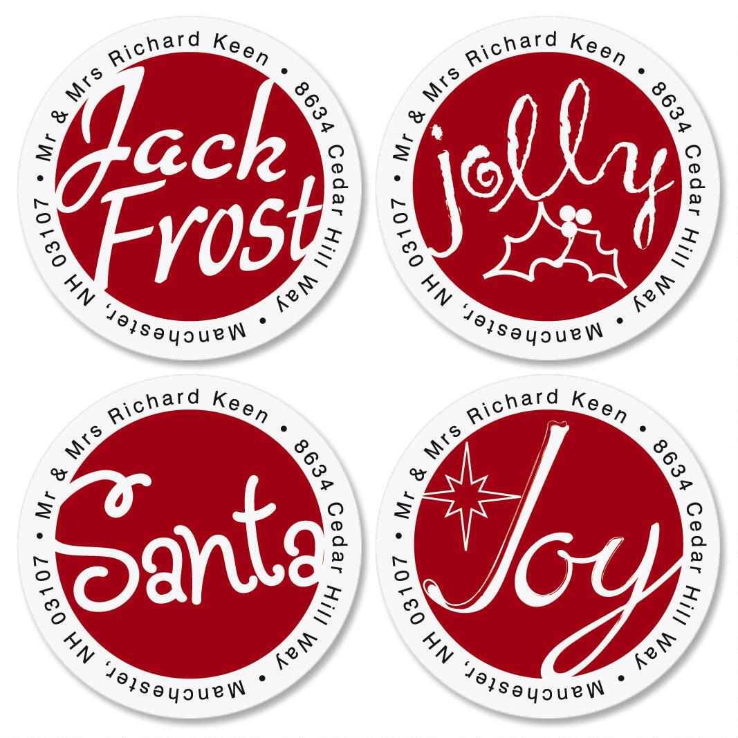 Red White Holiday Round Return Address Labels | Colorful Images