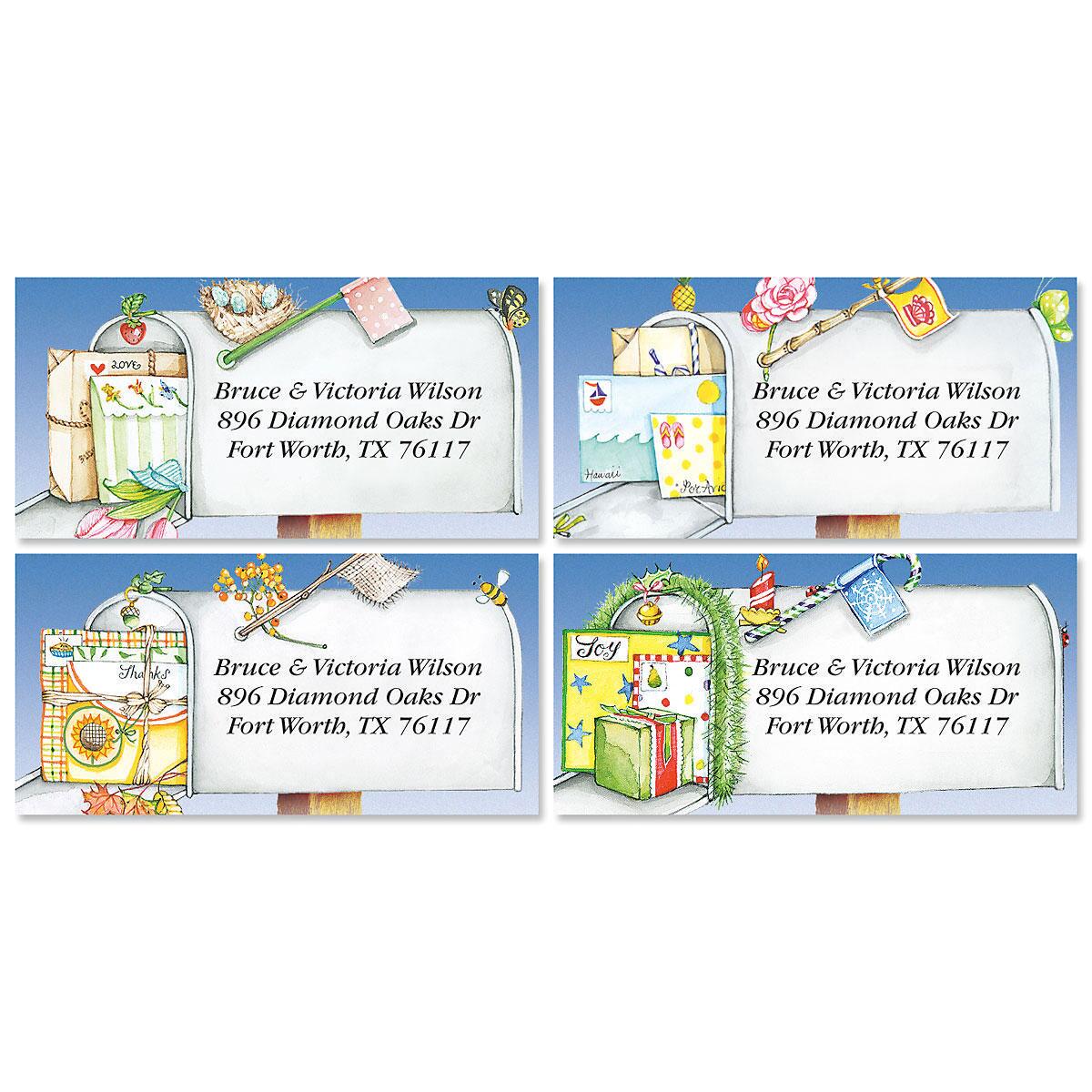 Seasonal Mailboxes Border Return Address Labels | Colorful Images