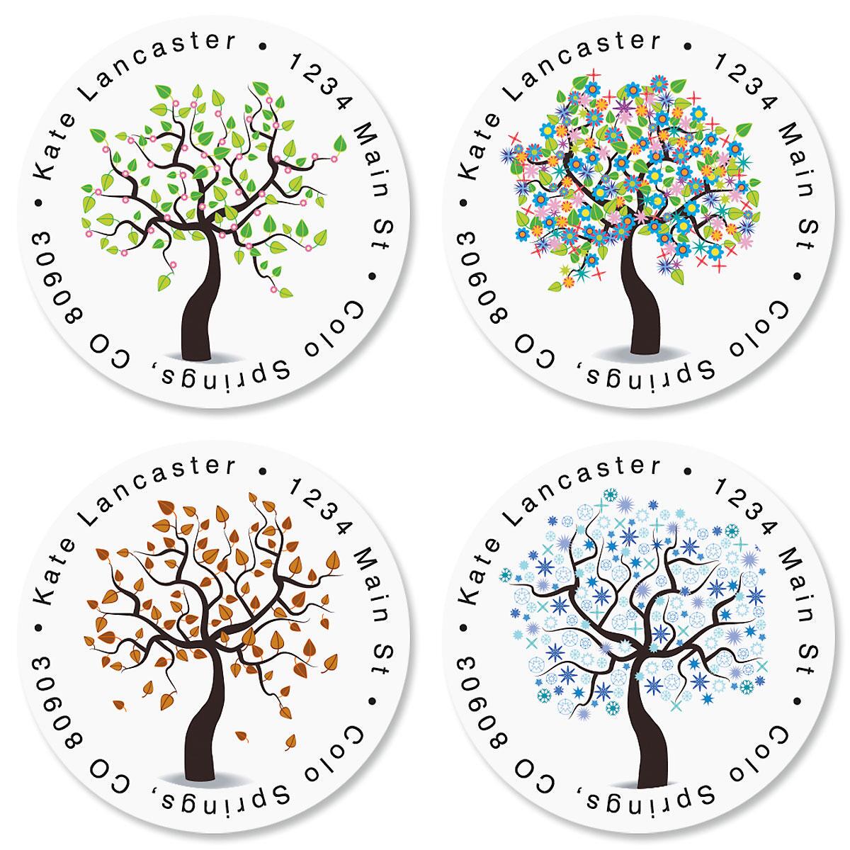 Seasons of Trees Round Return Address Labels | Colorful Images