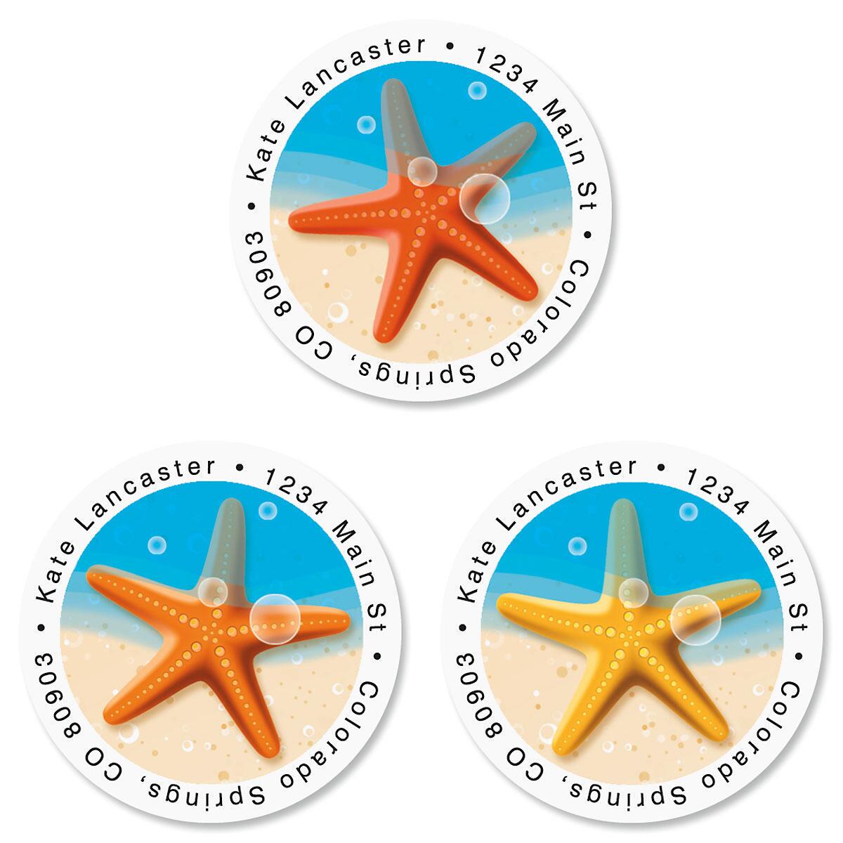 Starfish Trio Round Return Address Labels | Colorful Images