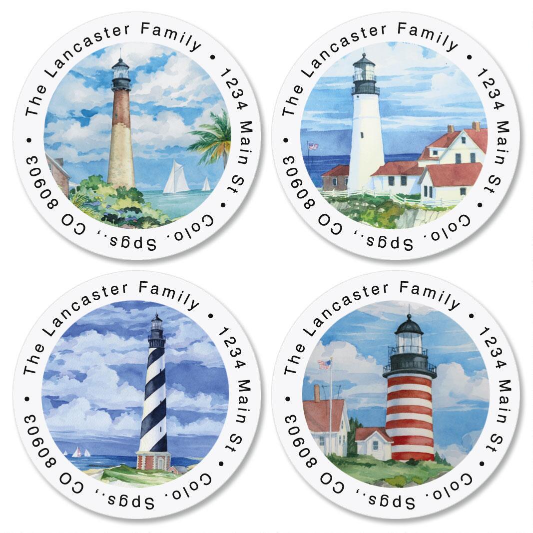 Summer Lighthouse Round Return Address Labels | Colorful Images