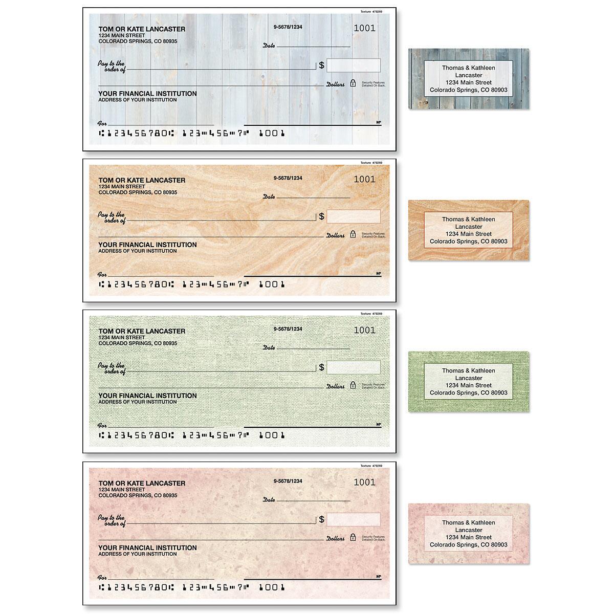 Textures Personal Single Checks with Matching Address Labels | Colorful ...