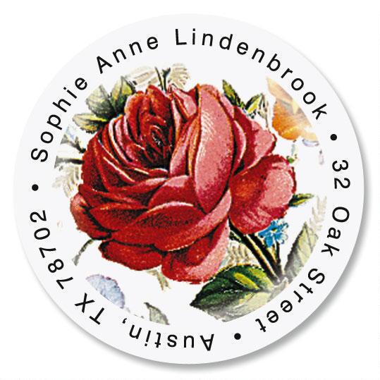 Victorian Roses Round Return Address Labels | Colorful Images