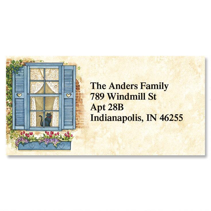 Window Seat Cat Border Return Address Labels | Colorful Images