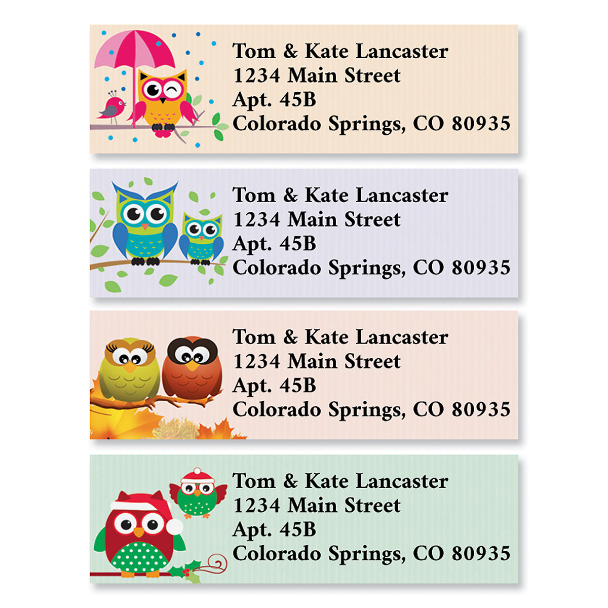 Year Round Owls Classic Return Address Labels | Colorful Images