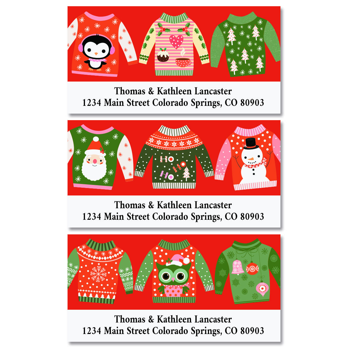 Ugly Sweaters Deluxe Christmas Address Labels | Colorful Images