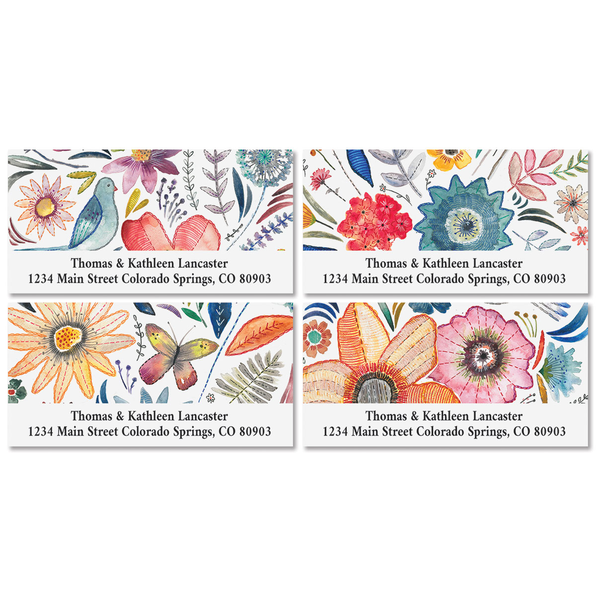 Embroidered Florals Deluxe Return Address Labels (4 Designs) | Colorful ...