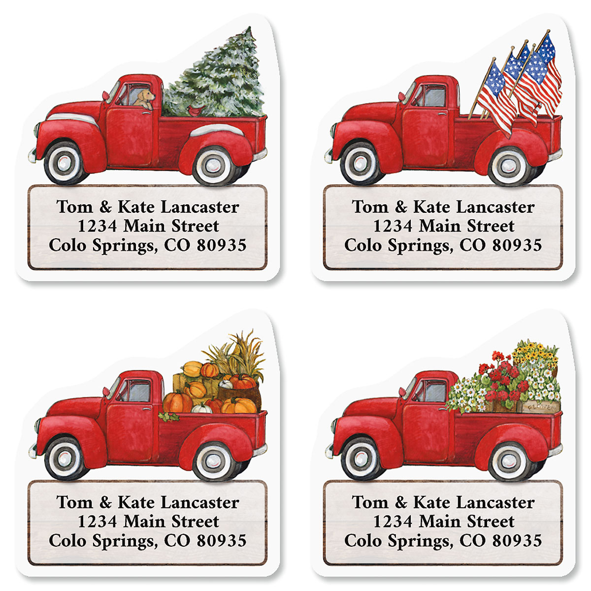 Red Trucks Diecut Return Address Labels (4 Designs) | Colorful Images