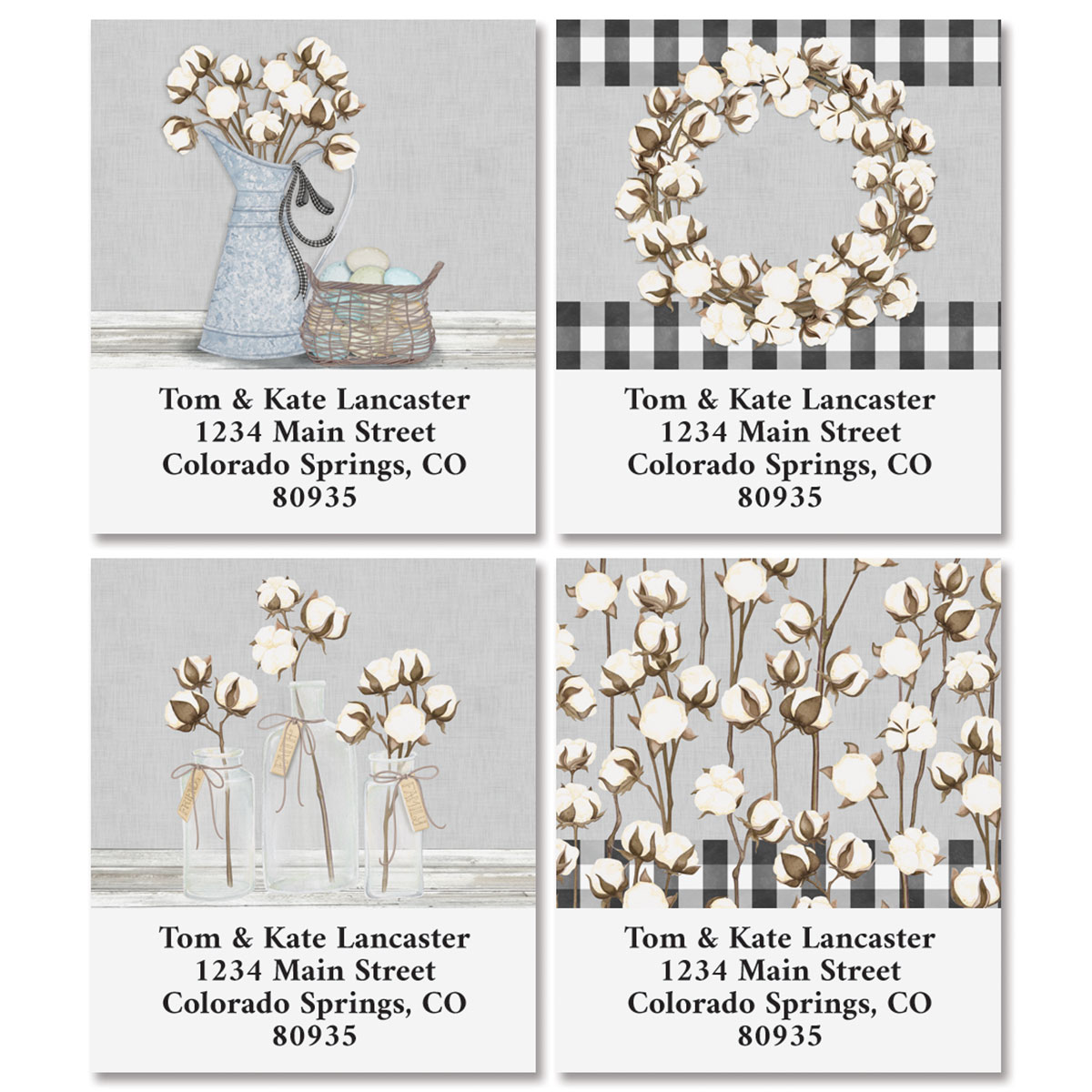 Farmhouse Bolls Select Return Address Labels (4 Designs) | Colorful Images