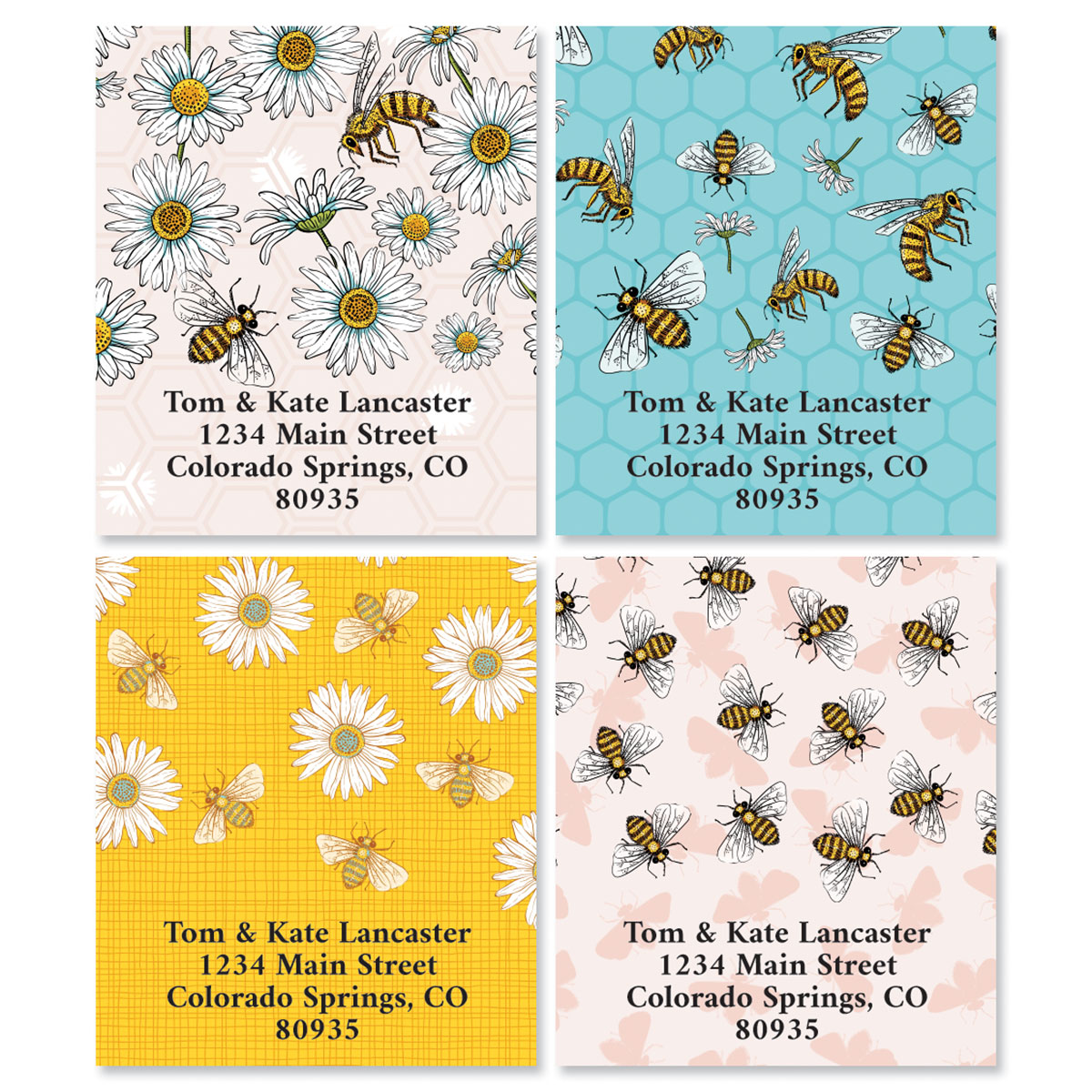 Bee Pattern Select Return Address Labels (4 Designs) | Colorful Images