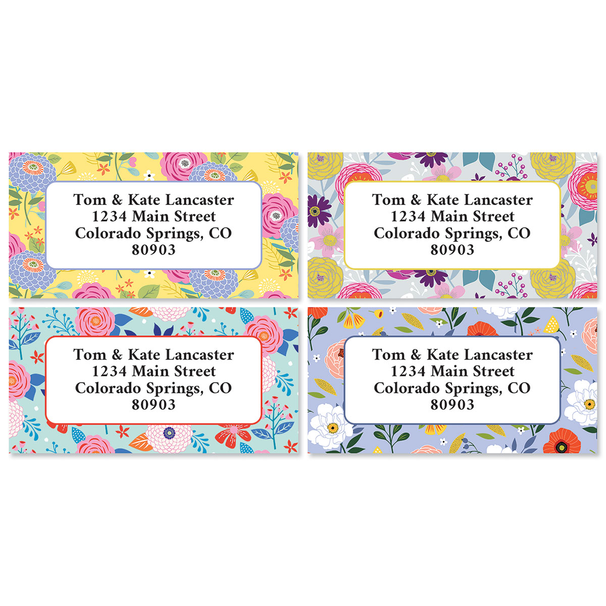 Chic Blossom Border Return Address Labels (4 Designs) | Colorful Images