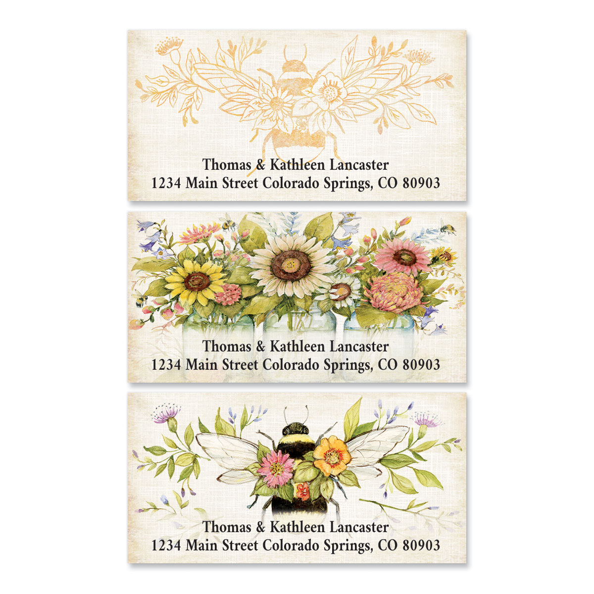 Bee Spring Florals Deluxe Return Address Labels (3 Designs) | Colorful ...
