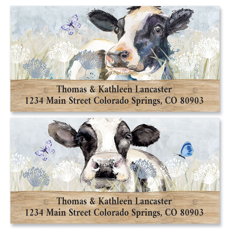 Watercolor Cow Deluxe Return Address Labels (2 Designs) | Colorful Images
