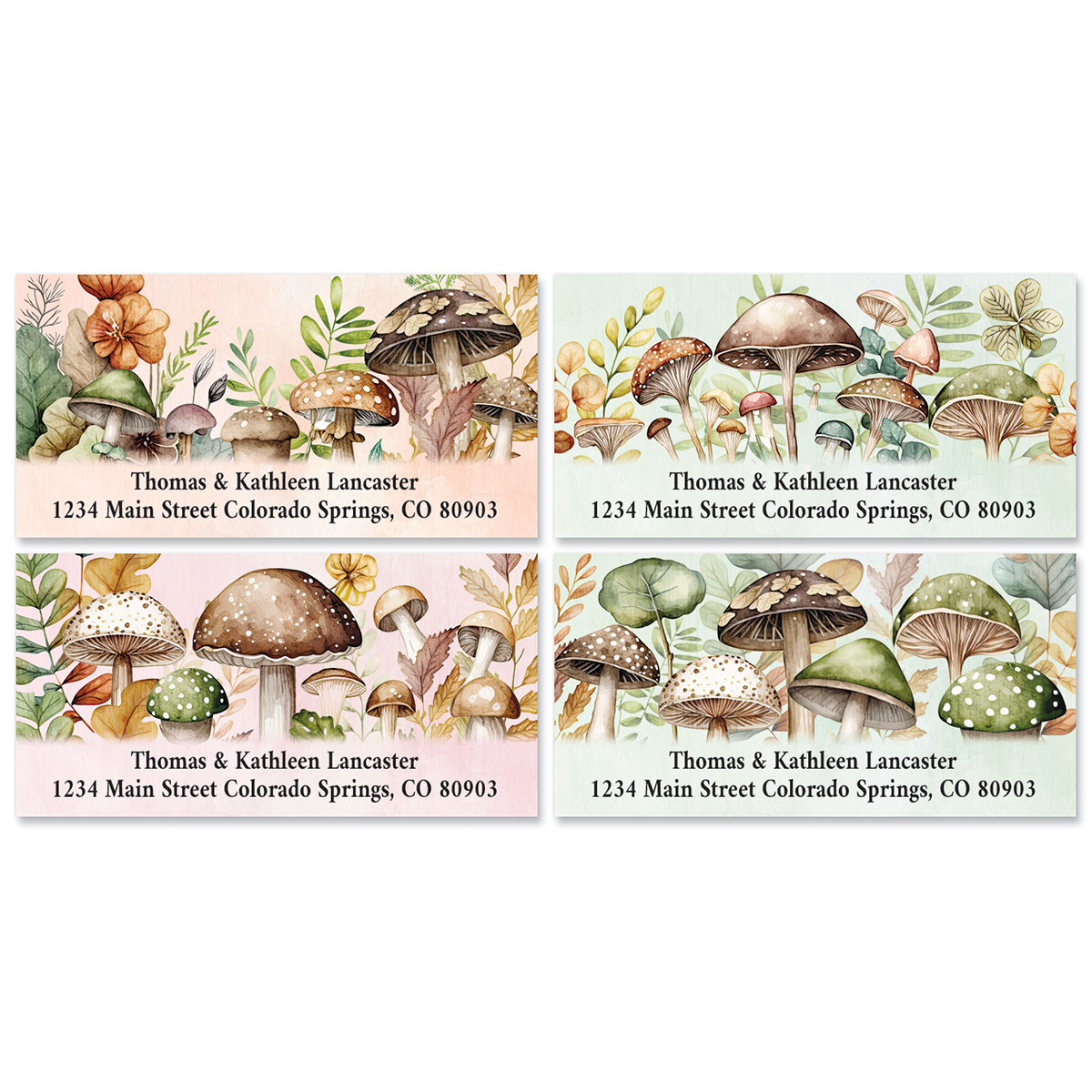 Mushroom Bunch Deluxe Return Address Labels (4 Designs) | Colorful Images