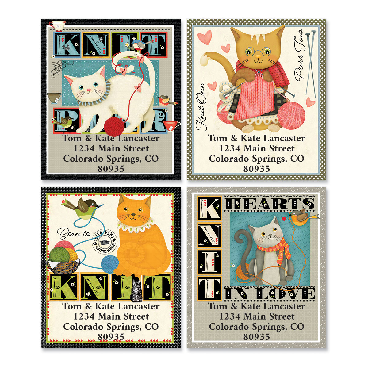 Knit Our PURR Select Return Address Labels (4 Designs) | Colorful Images