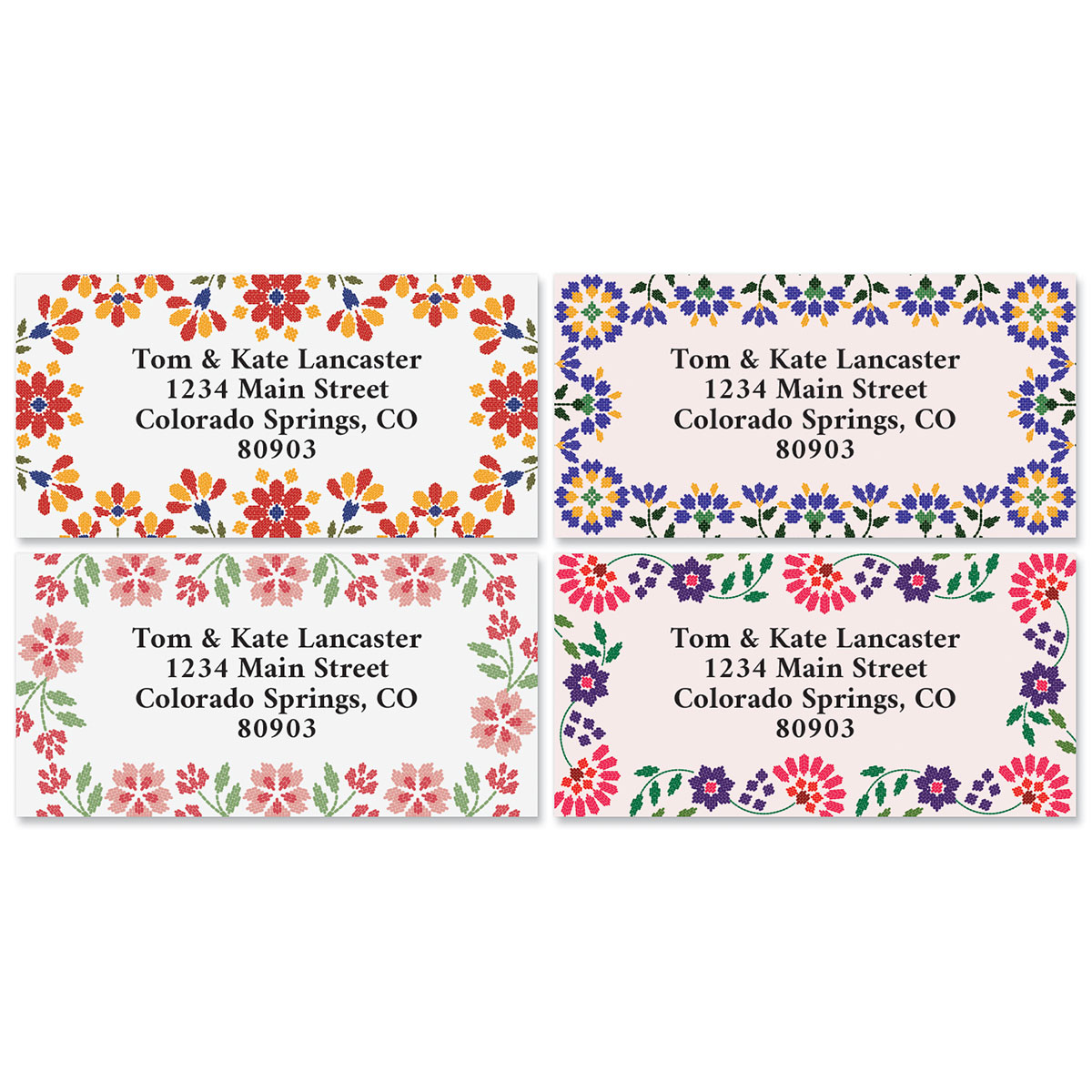 Crochet Florals Border Return Address Labels (4 Designs) | Colorful Images