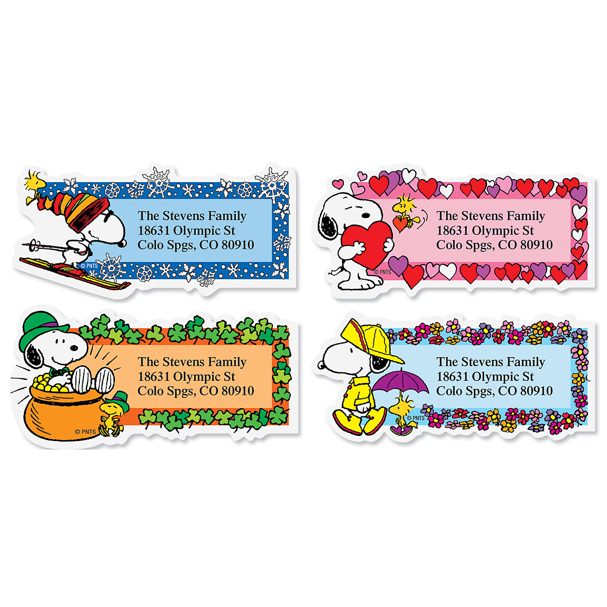 SNOOPY Seasons of Fun Diecut Return Address Labels | Colorful Images
