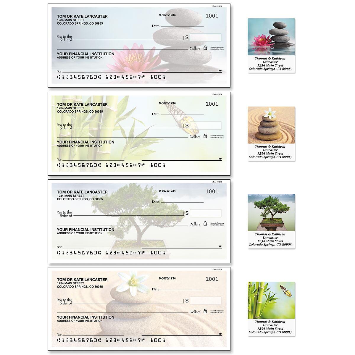 Zen Personal Single Checks with Matching Address Labels | Colorful Images